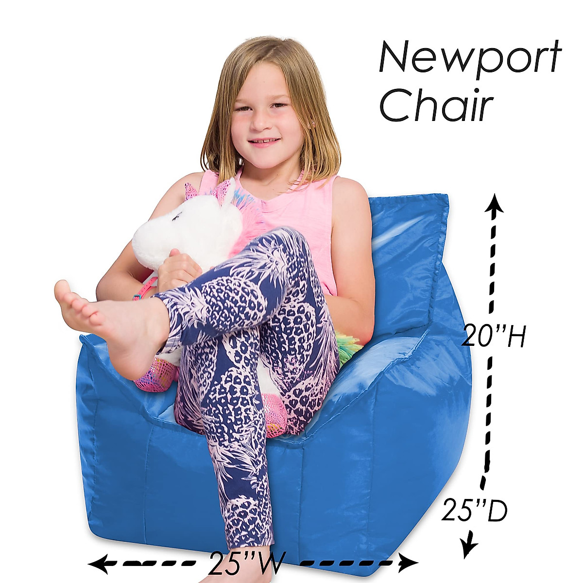 Posh Creations Newport Bean Bag, Relaxing Chair for Kids Use for Gaming, Reading and Watching TV, Medium, Soft Nylon - Royal Blue