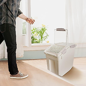 RUIAN 2pcs Food Container, Food Storage Box With Lid and Shovel, Airtight Flour Storage Container 25 lb Rice Storage Container with Wheels for Kitchen Flour, Rice, Grain,（Gray）