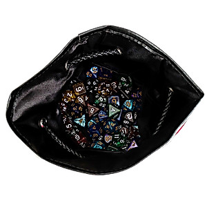 Large Dice Bag with 7 Complete Dice Sets | Dragon DND Dice Bag and 49 Polyhedral Dice | Red Dice Bag with Pockets