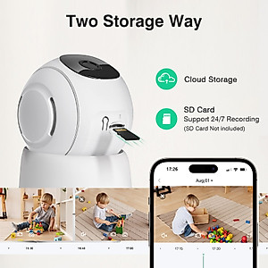 SEHMUA Indoor Security Camera, 2K & 360 Degree Pet Wi-Fi Home Camera with Smart AI Motion Detection for Baby/Dog/Elder, Night Vision, 2-Way Audio, Siren, 24/7 SD Card Storage White