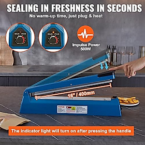 VEVOR Impulse Sealer 16 inch, Manual Heat Seal Machine with Adjustable Heating Mode, ABS Shrink Wrap Bag Sealers for Plastic Mylar PE PP Bags, Portable Poly Bag Sealing Machine with Extra Replace Kit