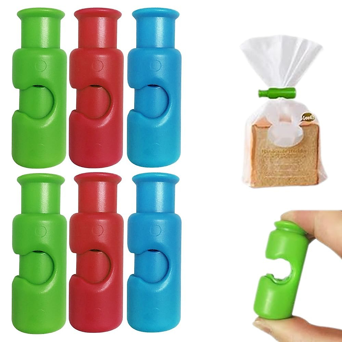 Bag Clips, Upgrade Squeeze and Lock Chips Bread Bag Clips, Grip Sticks Bag Sealers, Snack Bread Closer Clip, Plastic Sealing Clip for Bread, Food Clips for Bags, Bag Closure Clips (Colorful, 6PCS)