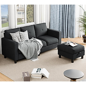 JAMFLY Sectional Couches for Living Room, Small L Shaped Couch Sofa with Ottoman, Convertible Sectional Sofa Set with Storage for Small Space (Black Grey)