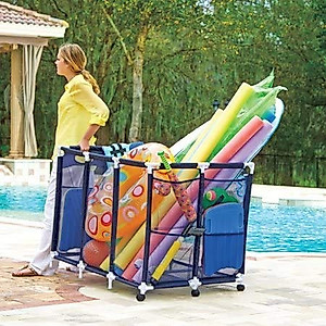 TisYourSeason Rolling Pool Toy Storage Cart Bin - XX-Large | Perfect Contemporary Nylon Mesh Basket Organizer For Your Goggles, Beach Balls, Floats, Swim Toys & Accessories