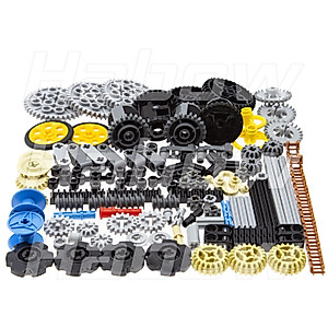 Habow 116pcs Technic-Parts Gears-Axle-Pin-Connector Compatible with Lego-Technic, Wheels Link Chain Gear Rack Steering Wheel Technic Bush Hook Tow Ball String Reel Differential. MOC Building-Blocks.