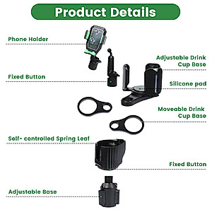 Cup Holder Expander for Car,5-in-1 Car Cup Holder Expander with Detachable Car Phone Holder,Dual Cup Holder&Adjustable Base Essential Car Accessories for Travel, for Water Glass,Fried Chicken Bucket.