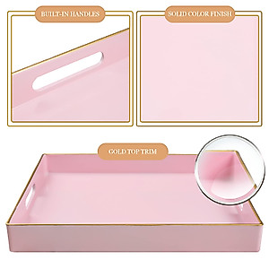 MAONAME Decorative Tray, Pink Serving Tray with Handles, Coffee Table Tray, Square Plastic Tray for Ottoman, Bathroom, Kitchen, 13"x13"x1.57"