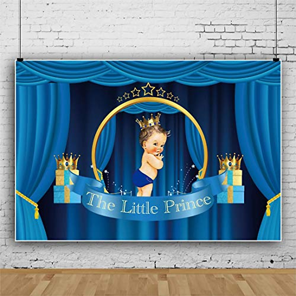 Baocicco 5x3ft Polyester Backdrop Royal Baby Shower Backdrop Welcome The Little Prince Royal Blue Curtains Golden Crown Banner Photography Background Royal Celebration Welcome Little Prince Party