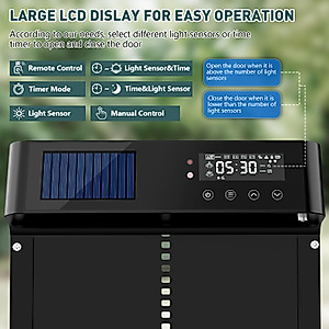 Profey Solar Powered Automatic Chicken Coop Door, LCD Display, 4 Modes, Waterproof, Aluminum Alloy, Remote Control, AA Battery Operated, 9.2x10.7x9.2 inches