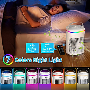 Mencapai Portable Air Cooler Fan, 4 in 1 Personal Evaporative Air Conditioner with 1400ML Water Tank, Remote Controller, Timer, 3 Wind Speeds, 2 Misting Modes and LED Light, for Home Office Bedroom