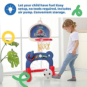 Dazmers 3-in-1 Kids Sports Playset - Basketball Hoop, Soccer Goal, and Ring Toss Game - Ideal Indoor and Outdoor Fun for Energetic Kids - Promotes Physical Activity for Toddlers - 18.5 x 6 x 21.75