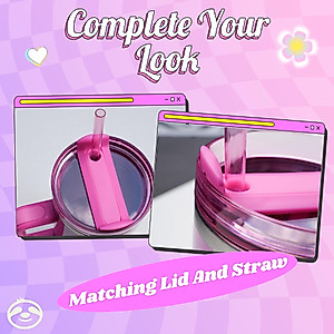 40 oz Tumbler with Handle and Straw | Insulated Cup Reusable Water Bottle Stainless Steel | Cupholder Friendly Travel Mug | Double Insulated Pink Water Bottle Tumbler | 40 oz Pink Tumbler