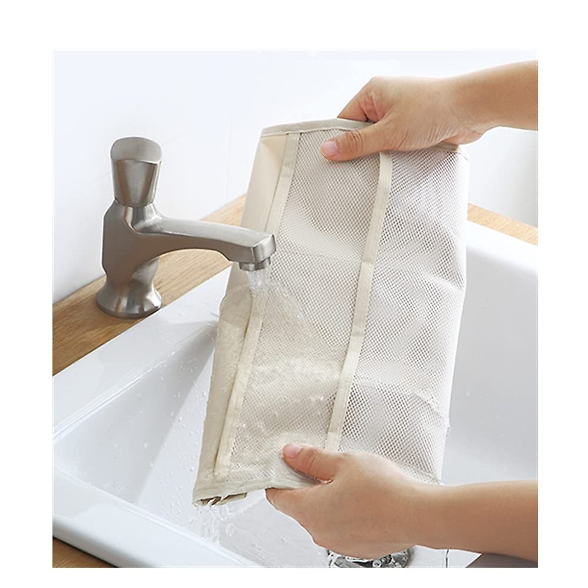 ZHONGLI Hanging mesh Pockets, Oxford Cloth Double-Sided Wardrobe Storage Bags, Used for Underwear, Bras, Socks, Accessories with Hangers (Beige（5+10）)