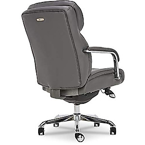 La-Z-Boy Sutherland Quilted Leather Executive Office Chair with Padded Arms, High Back Ergonomic Desk Chair with Lumbar Support, Grey Bonded Leather