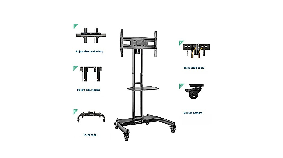 North Bayou Mobile TV Cart for 32-70 Inch Screens | Heavy-Duty & Adjustable