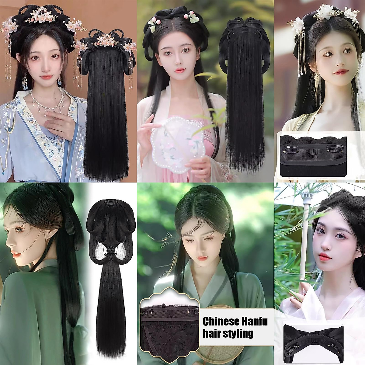 Honbay 50PCS 6-Teeth U-Shape Snap Clips for Hair Extensions - 3.3cm/1.3inch (Black)