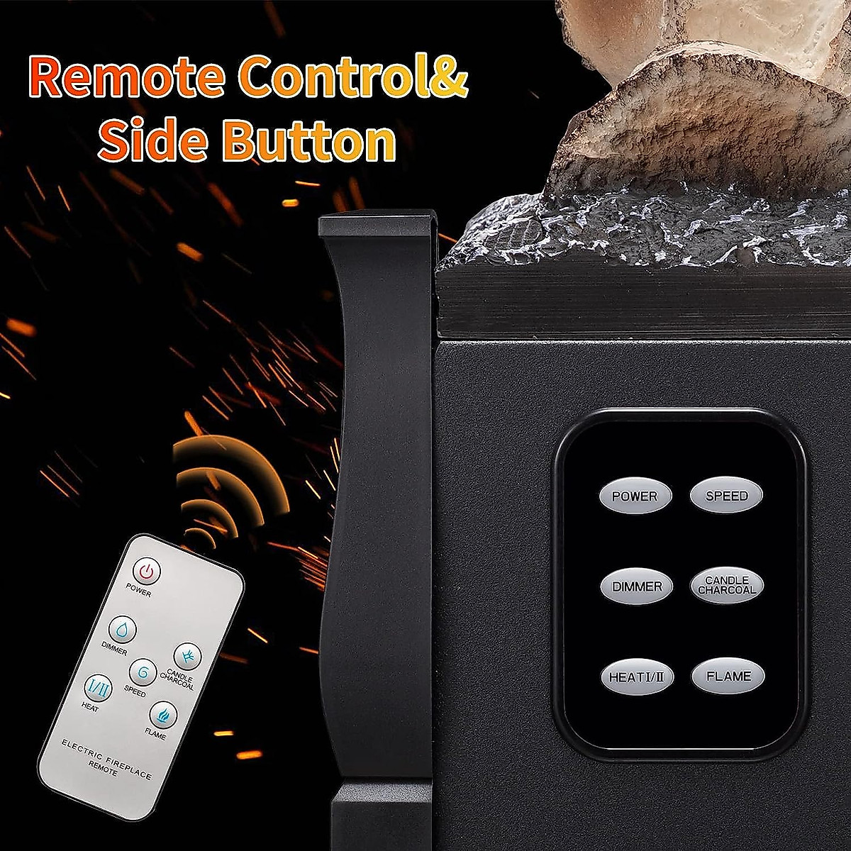 Xbeauty 20" Electric Fireplace Logs Heater,750W/1500WInsert Heater,5 Flame Brightness&Speed/Remote Control/Timer,with Flame Projection Board,for Home and Office Decor