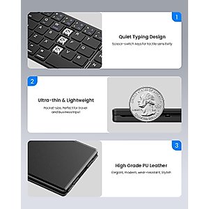 Samsers Foldable Bluetooth Keyboard - Portable Wireless Keyboard with Stand Holder, Rechargeable Full Size Ultra Slim Keyboard Compatible IOS Android Windows Smartphone Tablet and Laptop-Black