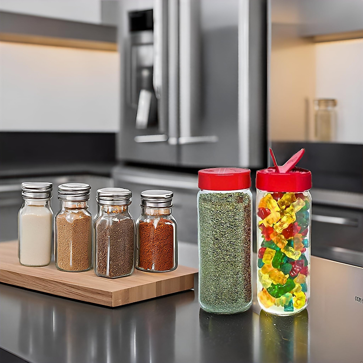 JARMING COLLECTIONS Glass Spice Jars with Shaker Lids - Spice Jars 16 oz for Food Storage, Spice Containers for Kitchen Organization and Storage, Bottles for Spices (Black - 16 Ounce 3 pack)