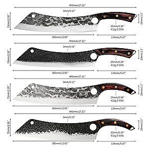 XYJ 12" Extra Long Chef Knife Set 4pcs - Full Tang Butcher Slaughter Breaking Knives For Brisket Turkey BBQ Vegetable Roast Meat Carving - Include Honing Steel Mini Knife And Whetstone