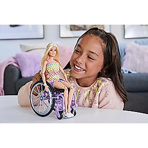 Barbie Fashionistas Doll #194 with Wheelchair and Ramp, Straight Blonde Hair and Rainbow Romper with Accessories