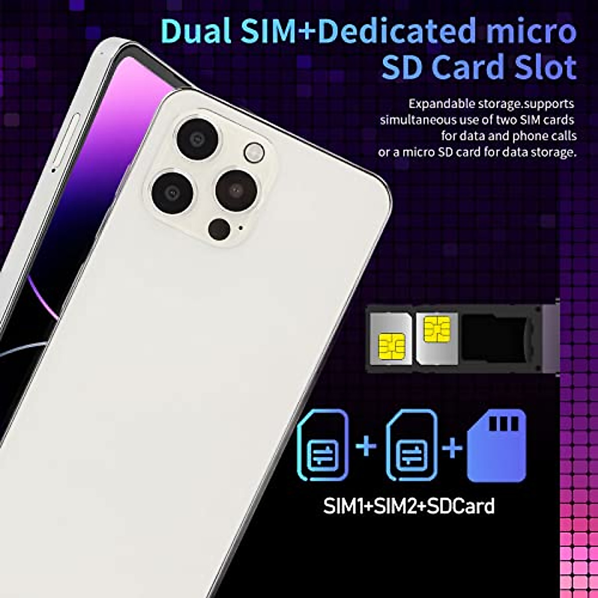 Mobile Phone, 100V to 240V Dual Card Dual Standby Face Unlock Smartphone with Lithium Battery 4000mAh for Playing Games (White)