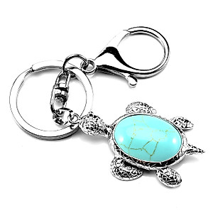 Jovivi Sea Turtle Natural Crystal Stone Multicolored Keychain Gemstone Chakra Keyring for Couple Best Friend Gift