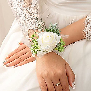 CASDRE Bridal Wrist Corsage Pearl Bride Wedding Hand Flower Corsage Wristlet Wedding Accessories for Women and Girls (White)
