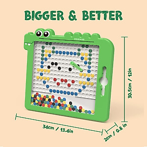 Magnetic Drawing Board for Toddlers & Kids, Rylieditason Montessori Educational Preschool Toy, Large Doodle Board with Magnetic Pen and Beads, Travel Toys for 3 4 5 6 Year Old Boys Girls (Green)
