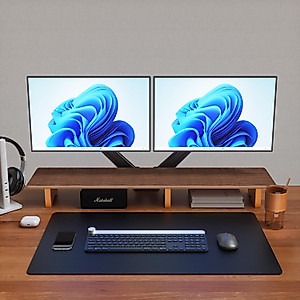 Laptop Stand Office Computer Riser - Wood Computer Riser, Ergonomic Laptops Elevator for Desk, Wooden Holder Compatible with MacBook Air Pro, Dell XPS, HP More 10-15.6” Notebook Laptops, Walnut