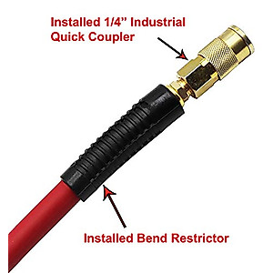YOTOO Hybrid Lead-in Air Hose 3/8-Inch by 3-Feet 300 PSI Heavy Duty, Lightweight, Kink Resistant, All-Weather Flexibility with Bend Restrictors, 1/4" Industrial Quick Coupler and Plug, Red