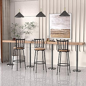 VECELO Barstools, Adjustable Counter Stools, Steel Bar Stools with 360 Degree Swivel Seat and Upholstered, Straight Line Backrest, 4 Packs