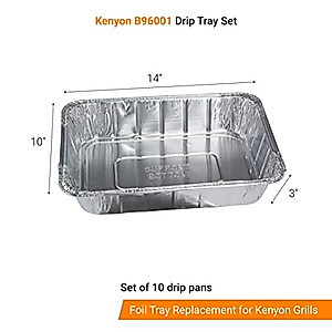 Kenyon Drip Tray Set, Disposable Grill Accessories, Foil Trays, Compatible with Kenyon Grills Except for G2, Rinse Out and Use Multiple Times, Pack of 10 Drip Pans, Silver
