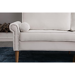 HUAYICUN 3 Seater Sofa, Velvet Sofa with 3 Pillows, Mid Century Modern Comfy Sofa Couch, Soft Couches for Living Room, Bedroom (Beige)