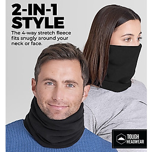 Tough Headwear Neck Warmer - Fleece Neck Gaiter, Winter Face Cover & Ski Scarf - Neck Cover for Men & Women for Cold Weather Black