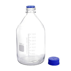 Moonetto 1 Piece 2 Liter 2000ml Graduated Round Media/Storage Glass Bottles Solvent Jars with GL45 Blue Polypropylene Screw Cap