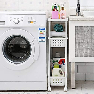 CZDYUF Gap Kitchen Storage Rack Shelf Slim Slide Tower Movable Assemble Thickened Plastic Bathroom Shelf Wheels Space Saving Organizer