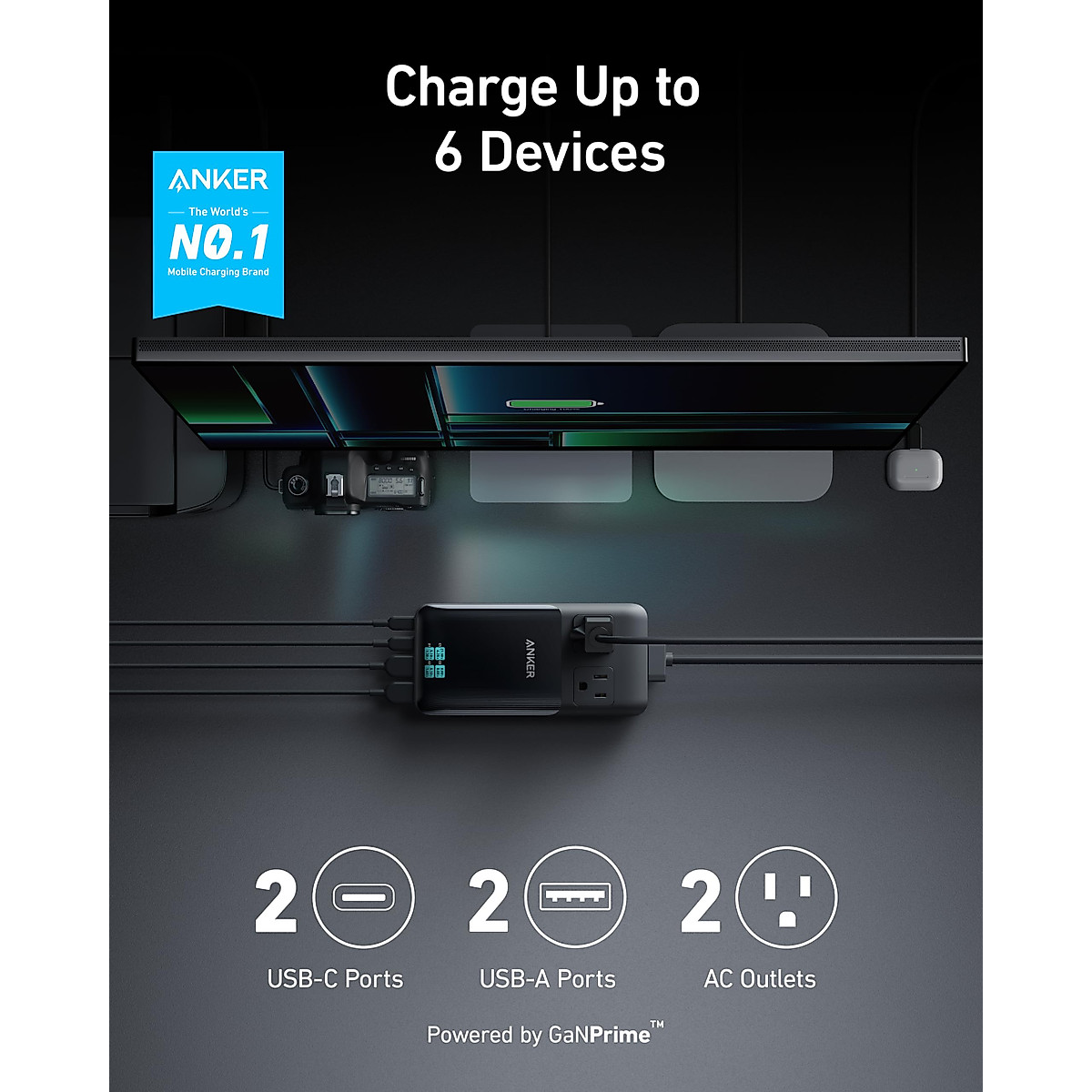 Anker Prime 6-in-1 USB C Charging Station, 140W Compact Power Strip for Work and Travel, 5 ft Detachable Extension Cord with 6 Ports, for iPhone 15/15 Plus/15 Pro/15 Pro Max(Non-Battery, Non-Wireless)