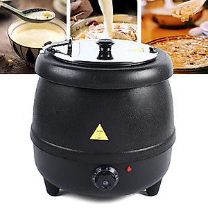 Black Commercial Soup Pot 400W 10 Liter 110V Electric Commercial Soup Kettle Countertop Food Warmer Pot Restaurant with Stainless Steel Hinged Lid Detachable Pot