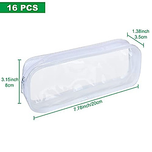 16 Pieces Clear Pencil Pouch, White Pencil Case with Zipper, Big Capacity Makeup Bag Toiletry Carry Pouch, Portable Pencil Bags for School Office Stationery and Travel Storage