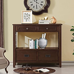 INMOZATA 36 Inch Farmhouse Console Table Sofa Table with 4 Drawers and 1 Storage Shelf Pine Wood Material for Entryway Entrance Living Room Bedroom Hallway Kitchen,Espresso