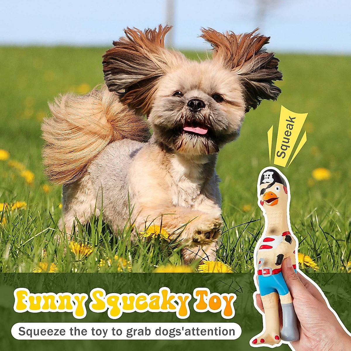 Silipull 6 Pcs Dog Latex Squeaky Toys Chicken Interactive Dog Toy Charming PET Squawkers Earl Captain Jack Durable Latex Chicken Dog Toy Soft Rubber Chew Molar Dog Toys for Small Medium Large Dogs