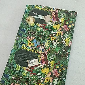 PUMCRAFT Sewing Fabric 100% Cotton Fabric Rabbits & Green Grassland Colorful Flower Printed Sewing Cloth Dress Clothing Textile - 50cm Fabric Patchwork Craft