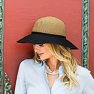 Wallaroo Hat Company – Women’s Riviera Sun Hat – UPF 50+, Wide Brim, Packable Design, Adjustable for Medium Crown Sizes – Elegant Style for Travel, Garden Parties and Outdoor Events (Camel/Black)
