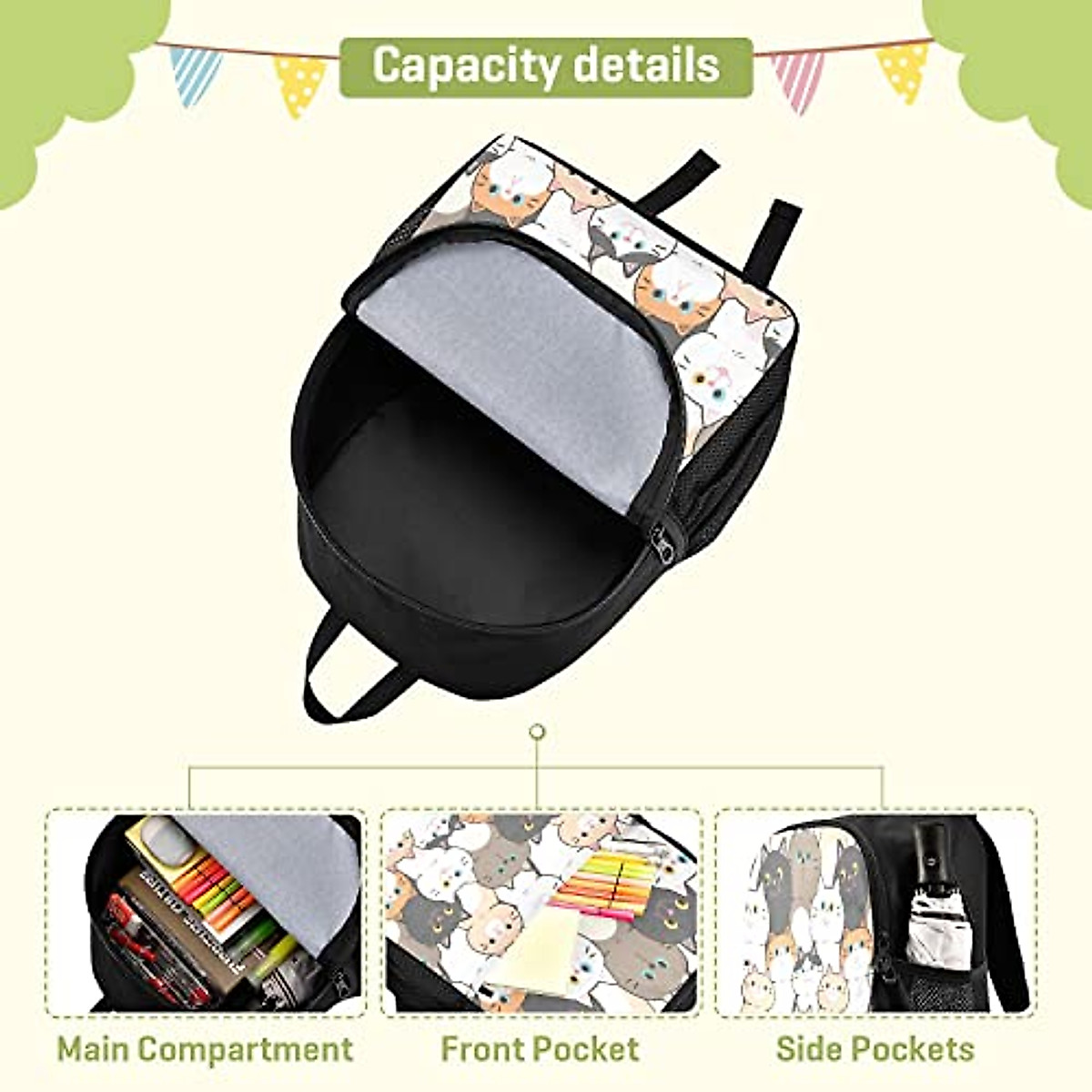 Blueangle Cute Cartoon Cats Print Waterproof Backpack - Lightweight Backpack Boys Girl 2-6 Year School Bag（872）