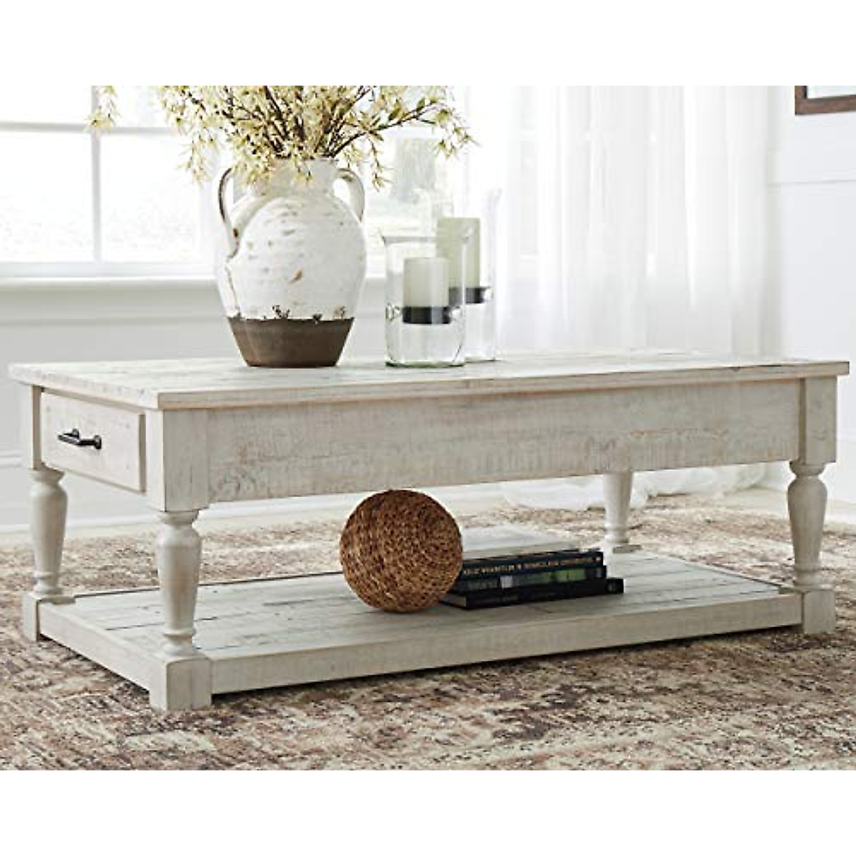 Signature Design by Ashley Shawnalore Rectangular Rustic Cocktail Table, Whitewash