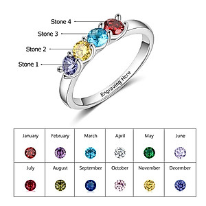 kaululu Mom Ring Gifts for Women Personalized 4 Birthstones Rings for Mothers Custom Name Ring Mothers Day Ring Mothers Jewelry for Women Mothers Day Gifts