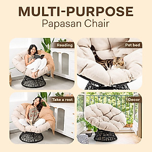 Bme Ergonomic Wicker Papasan Chair with dCee Cat Couch - Small Dog Sofa Light Gray, Soft Thick Density Fabric Cushion, High Capacity for Livingroom, Bedroom, Reading Room