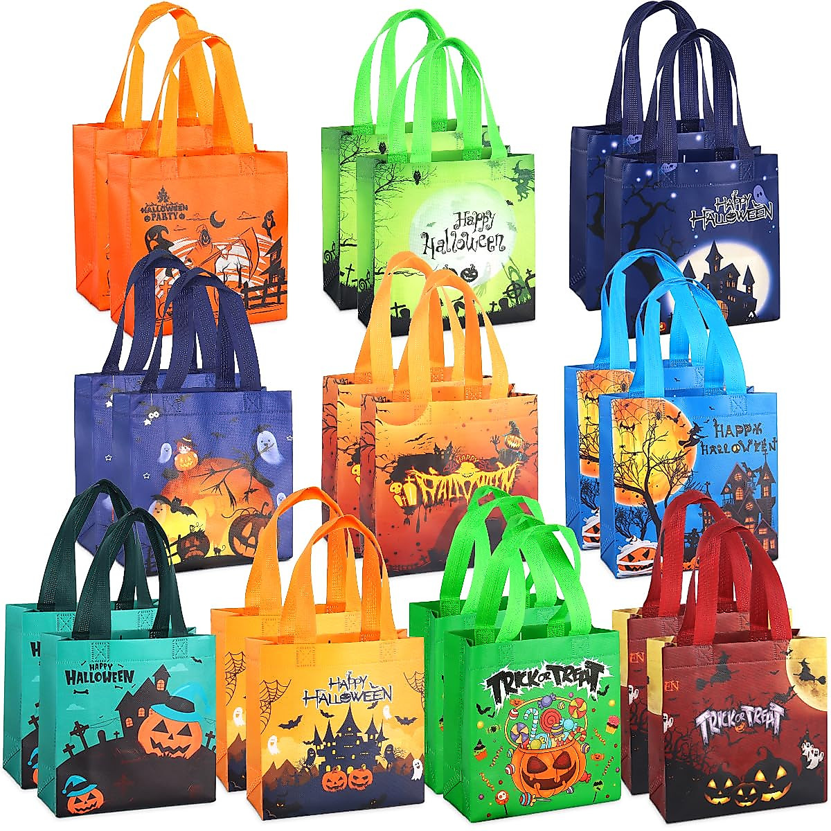 Aviski 20PCS Halloween Trick or Treat Bags, Small Halloween Tote Bags with Handles, Gift Bags, Multifunctional Non-Woven Halloween Bags for Gifts Wrapping, Halloween Party Supplies