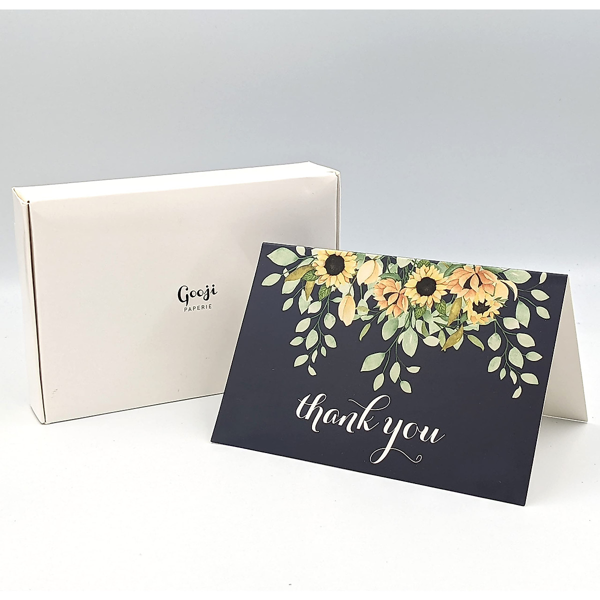 Gooji 4x6 Sunflower Thank You Cards (Bulk 20-Pack) Navy Blue Envelopes